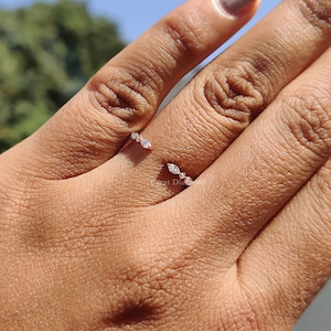 Minimalist Open Gap Wedding Band, 0.17TW Marquise and Round Moissanite ...