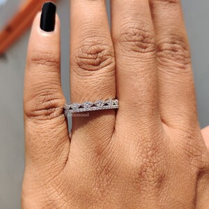 Double Row Pave Band, Marquise Shape Outline Band, Round Cut Lab Grown ...