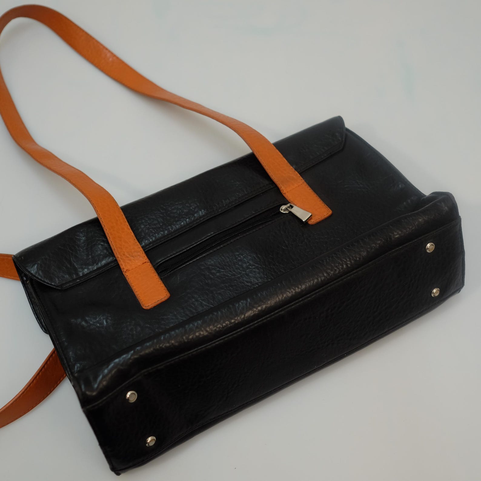 Vintage Black Rectangular Shoulder Bag With Brown Straps - Etsy