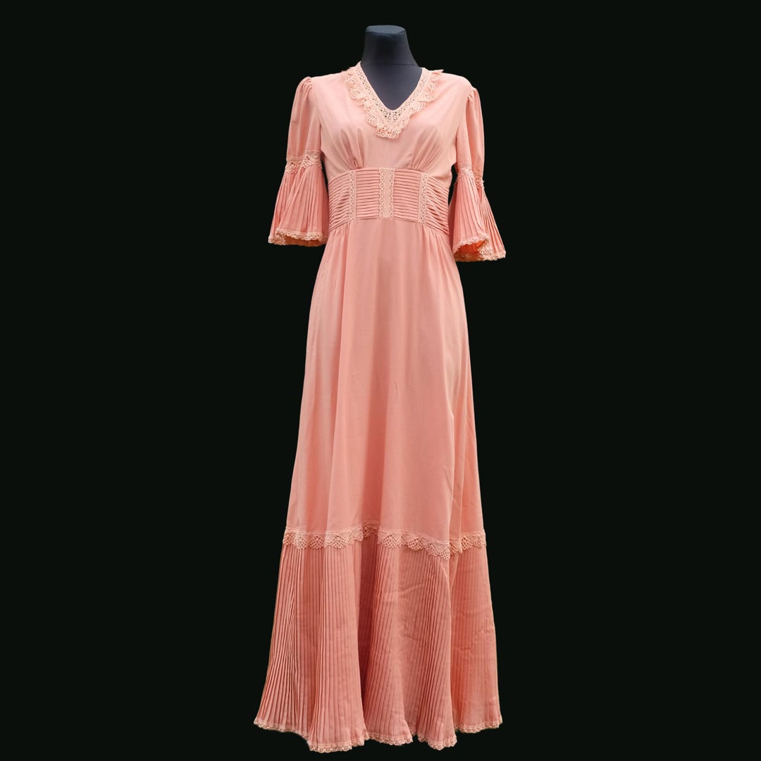 70s Peach Pink Prairie Prom Dress, Vintage Boho Chic Hippie Style - Etsy