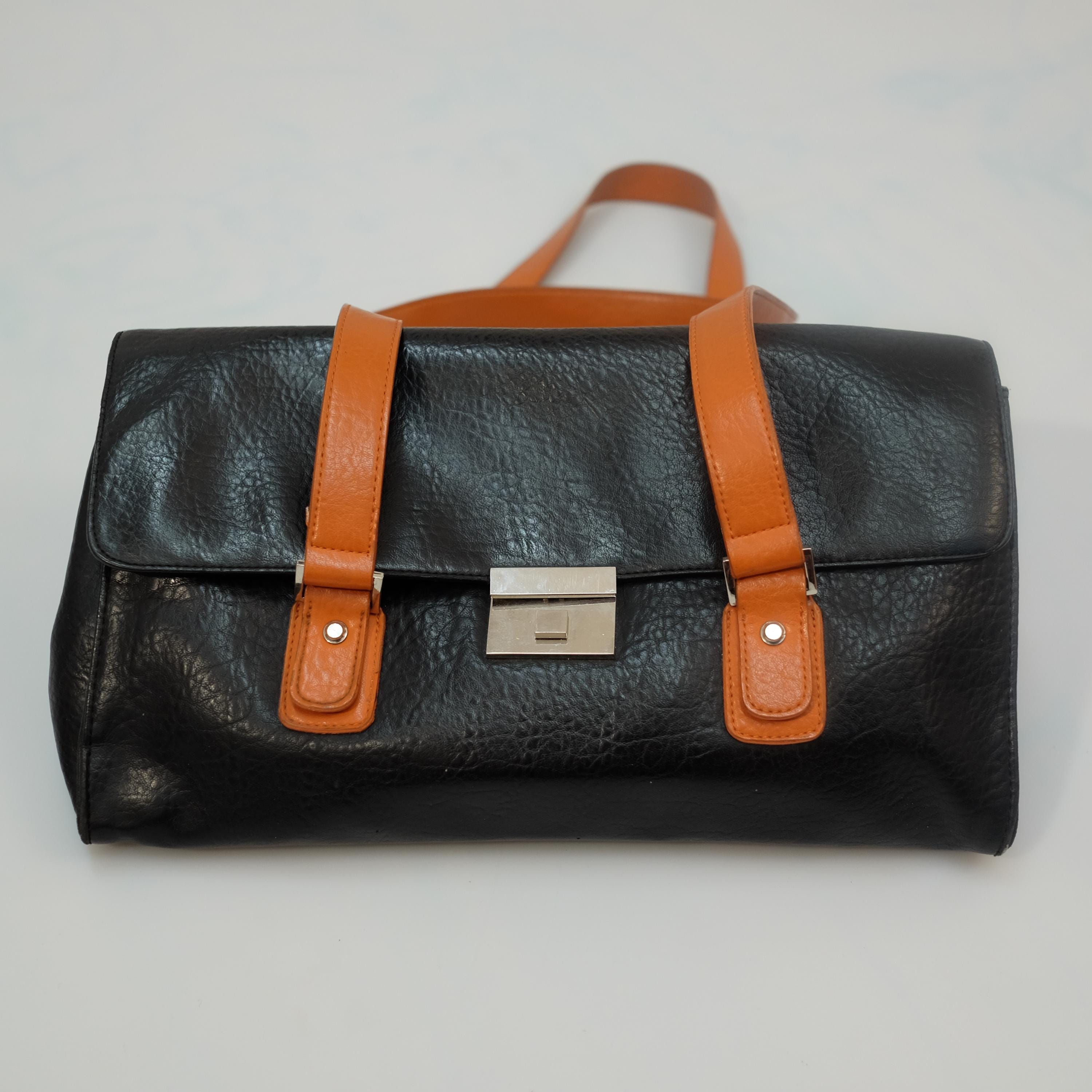 Vintage Black Rectangular Shoulder Bag With Brown Straps - Etsy