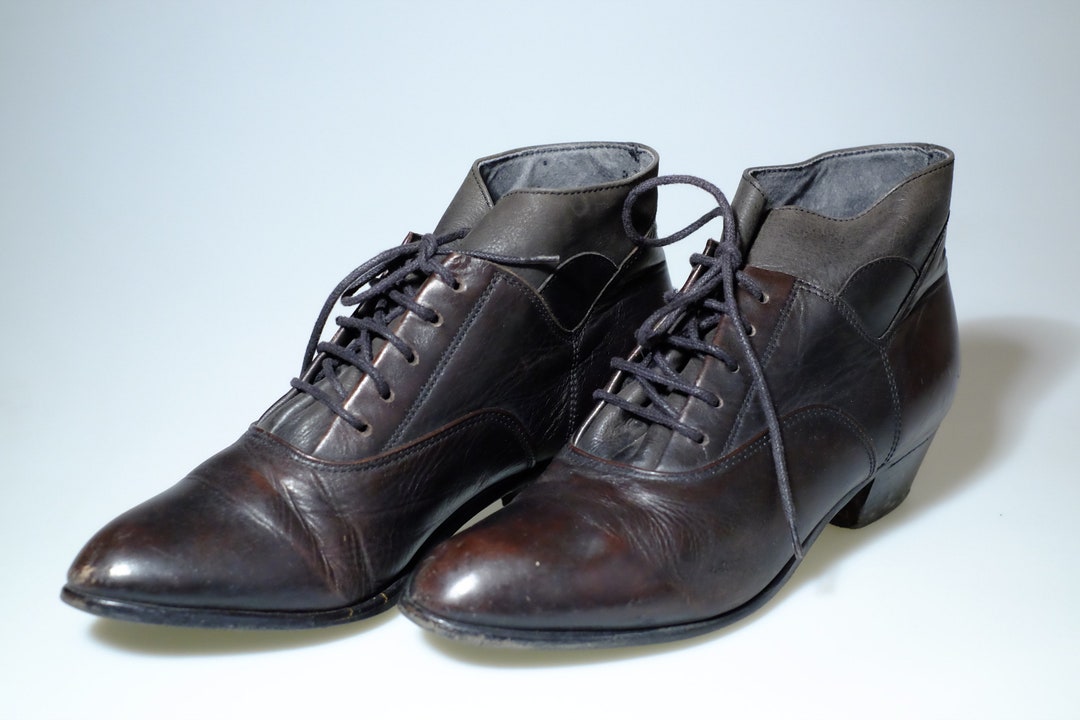Vintage Leather Dark Brown Lace up Ankle Booties EU39 - Etsy