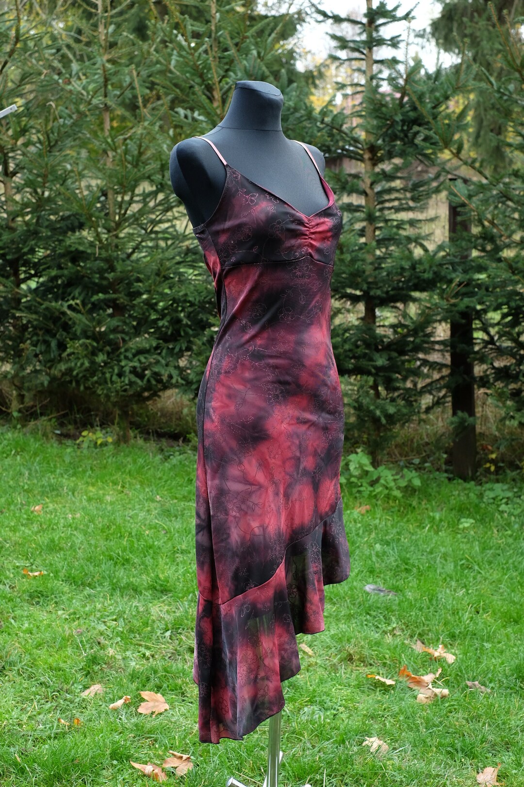 90s Vintage Asymmetrical Tango Slip Dress in Red and Black - Etsy