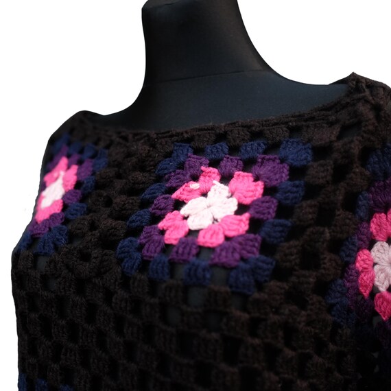 Vintage Granny Square Gradient Crochet Poncho - Gem