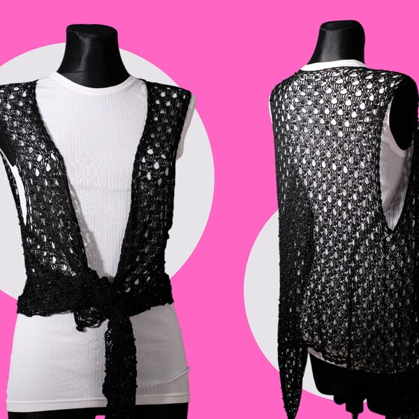 Black Crochet Vest - Etsy