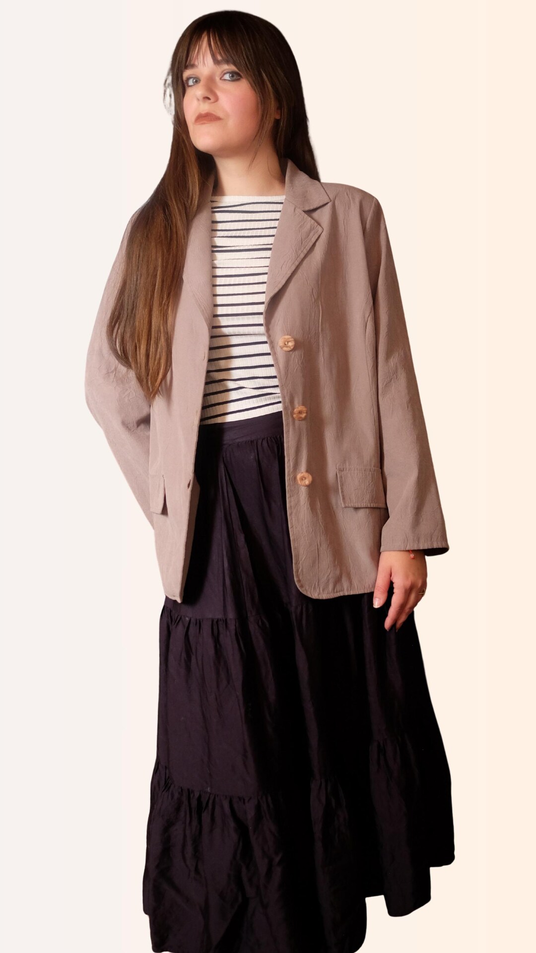 Oversized Dusty Rose Jacket | Retro Relaxed Fit Textured Single ...