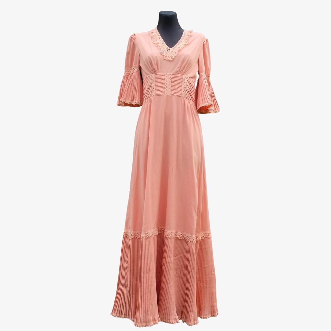 70s Vintage Peach Pink Prairie Dress, Boho Chic Hippie Style - Etsy