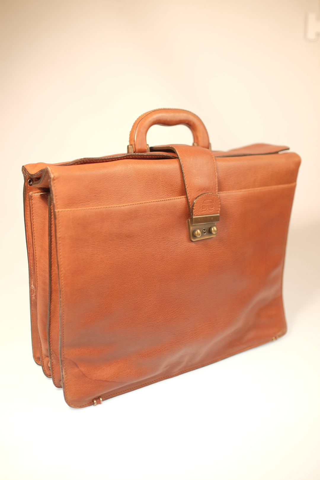 Vintage Brown Leather Briefcase, Extra Spacious Caramel Brown Leather ...