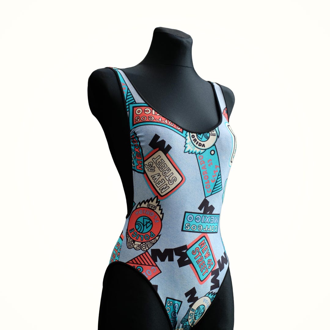Vintage 80s Open Back Funky Pattern One Piece Swimsuit - Etsy