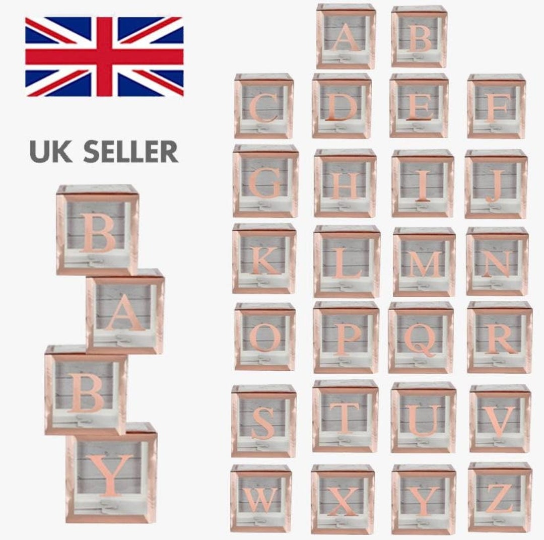 ROSE GOLD Balloon Box A-Z 0-9 Letter Cube Wedding Baby Shower Birthday ...