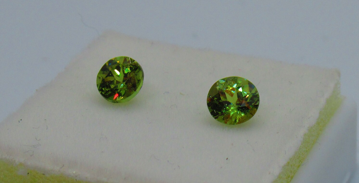 Green Demantoid Garnets, Excellent Quality Matched Pair Round. 1.35 ...
