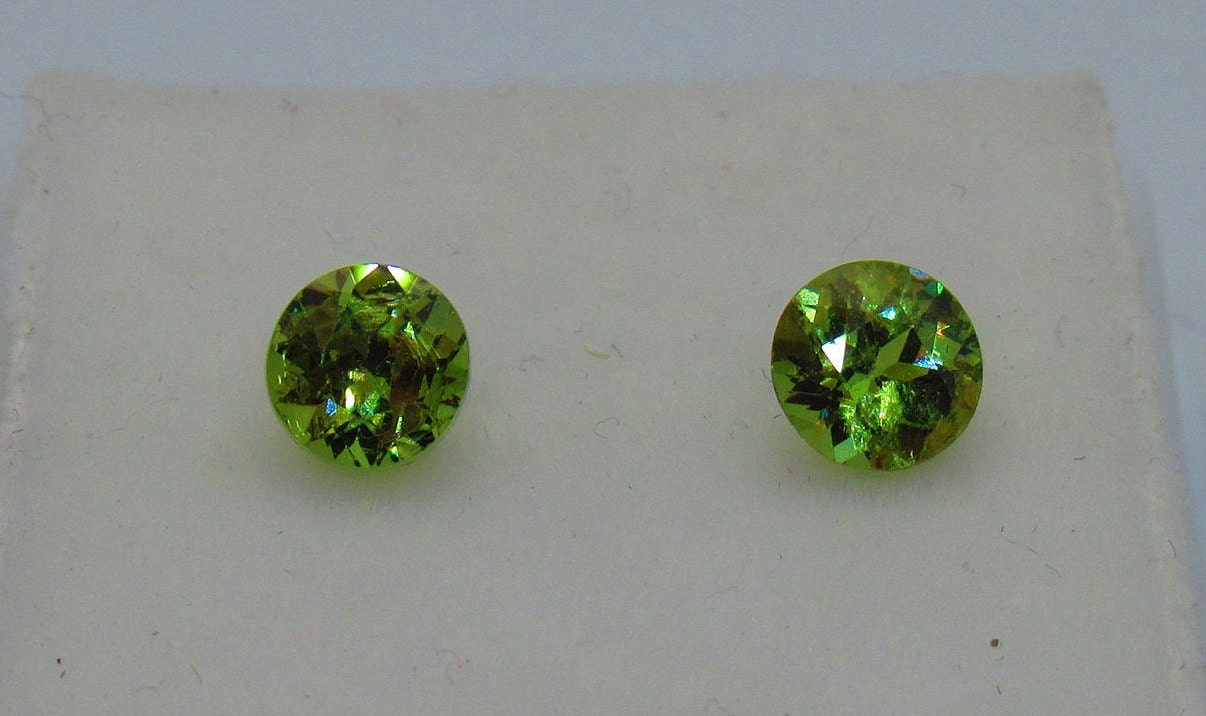 Green Demantoid Garnets, Excellent Quality Matched Pair Round. 1.35 ...