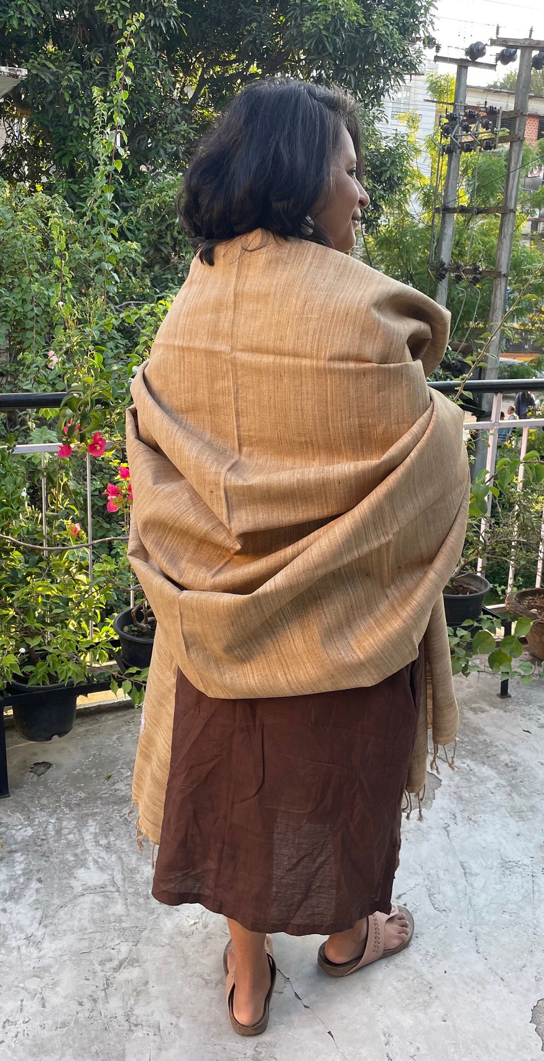 Extra Large Handwoven Hand Spun Muga Ghicha Silk Shawl From Assam ...