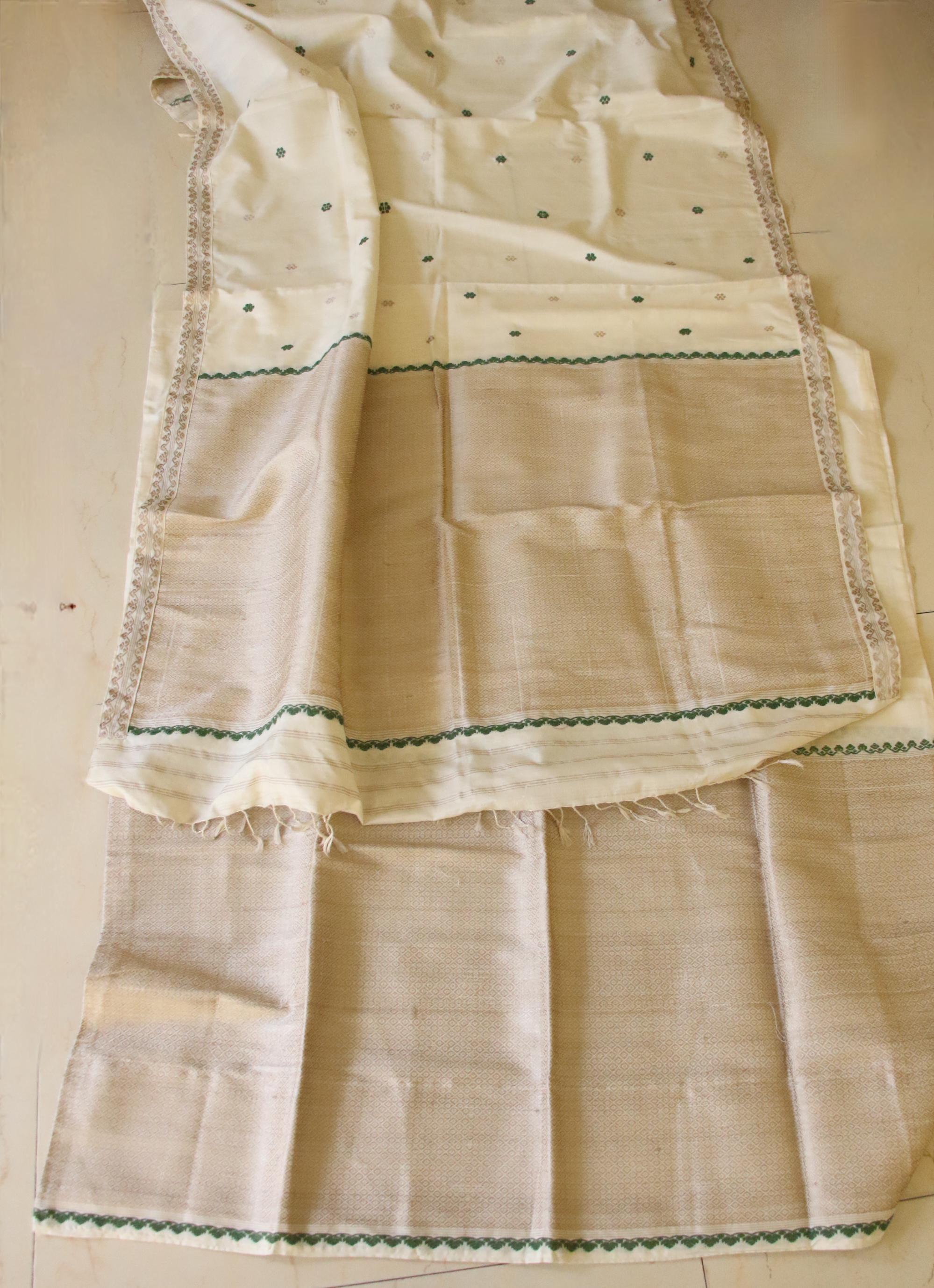 Natural off White Eri Silk Traditional Mekhela Chador Set From Assam ...