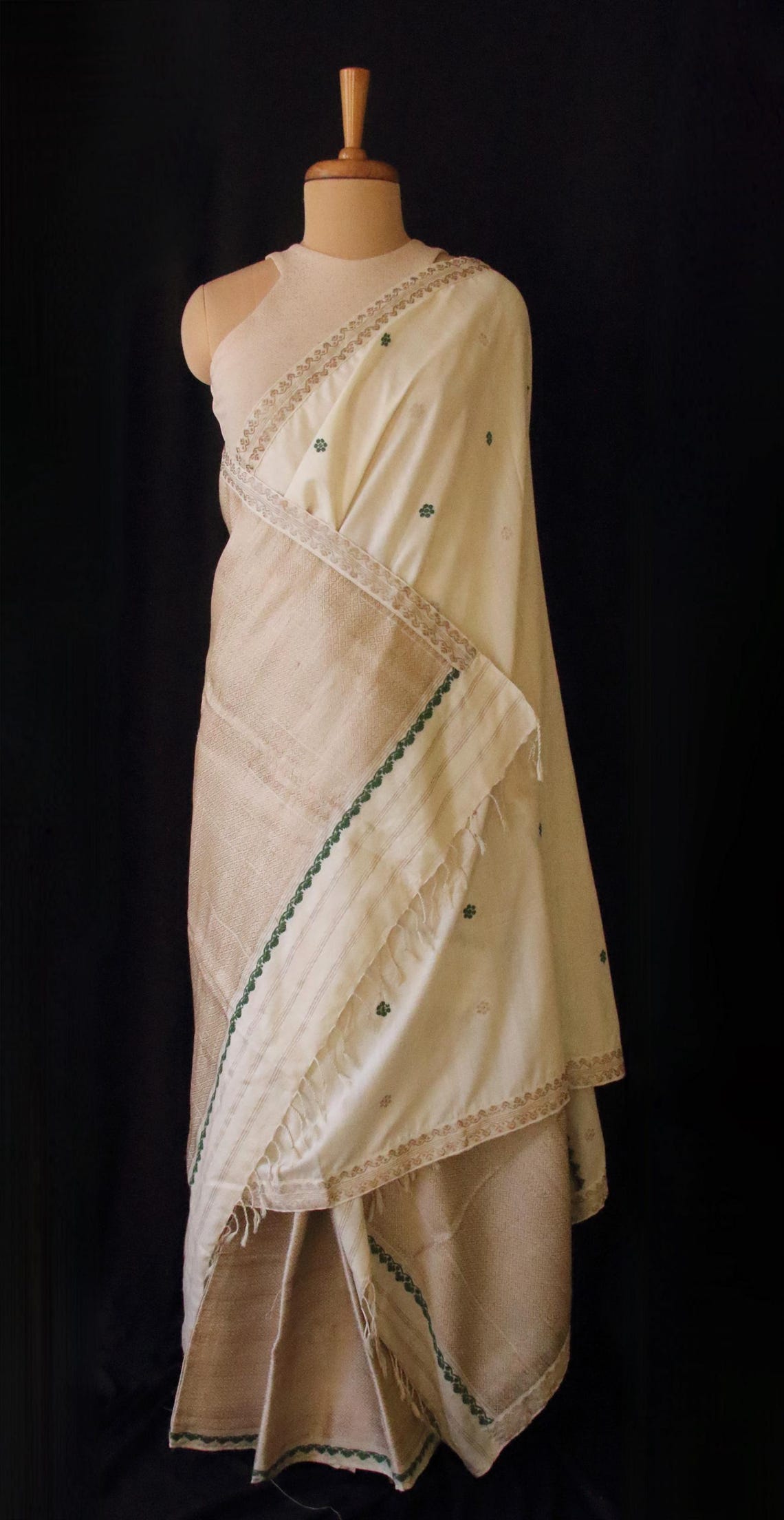 Natural off White Eri Silk Traditional Mekhela Chador Set From Assam ...
