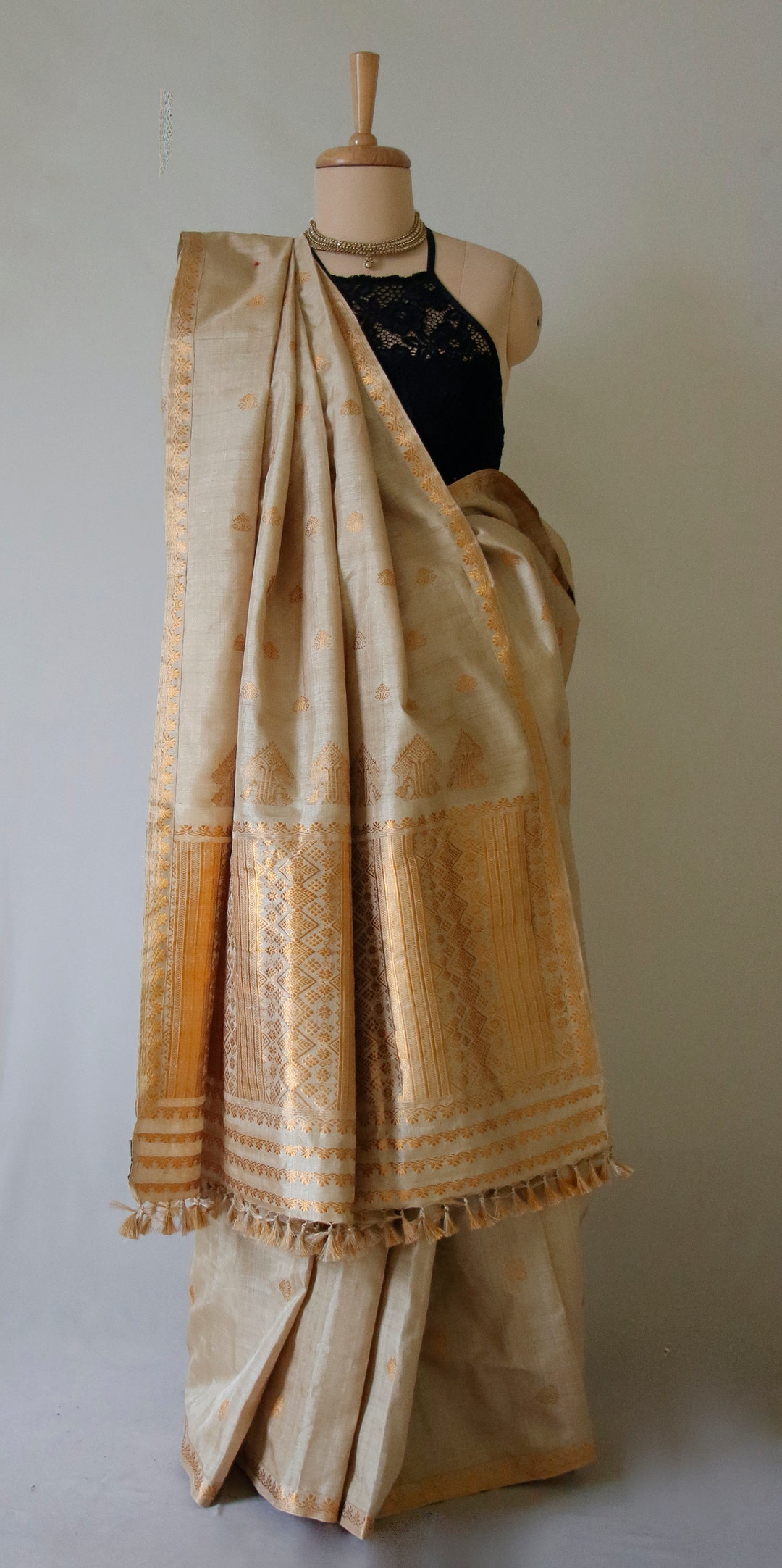 Handloom Authentic Muga Silk Sari With Golden Zari From Assam , India ...