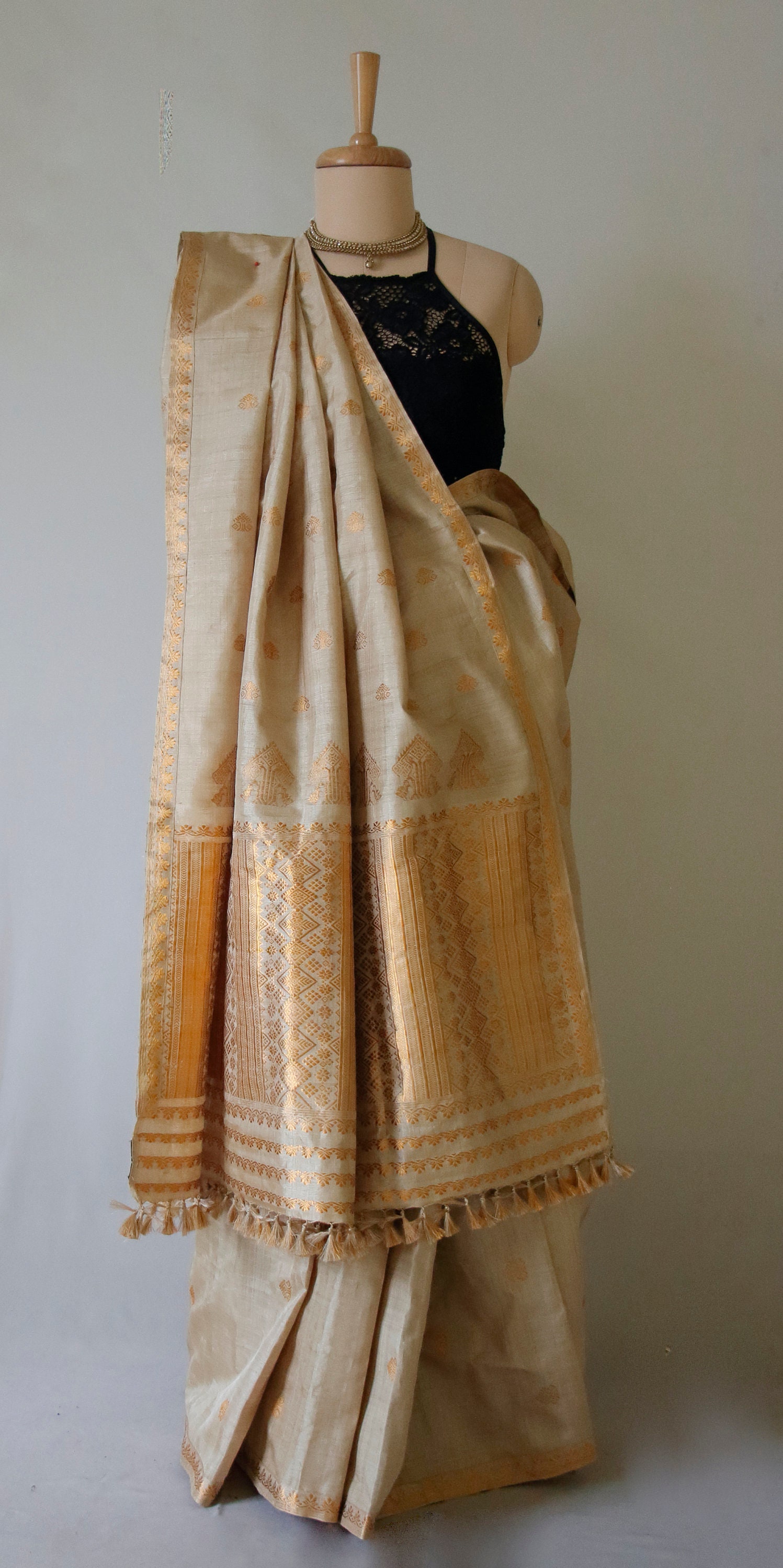 Handloom Authentic Muga Silk Sari With Golden Zari From Assam , India ...