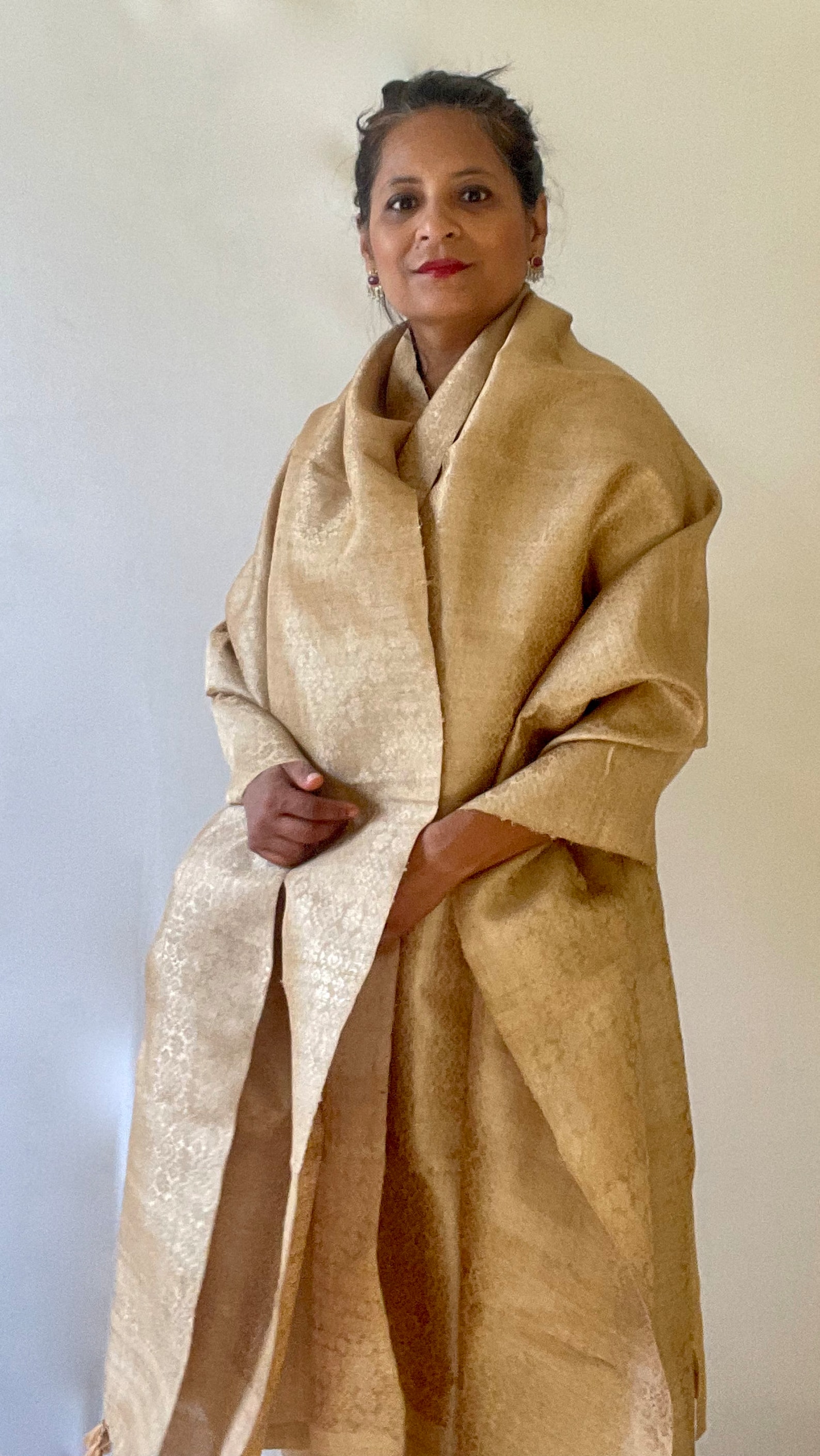 Golden Muga Silk Shawl / Dupatta With All Over Muga Silk Motifs From ...