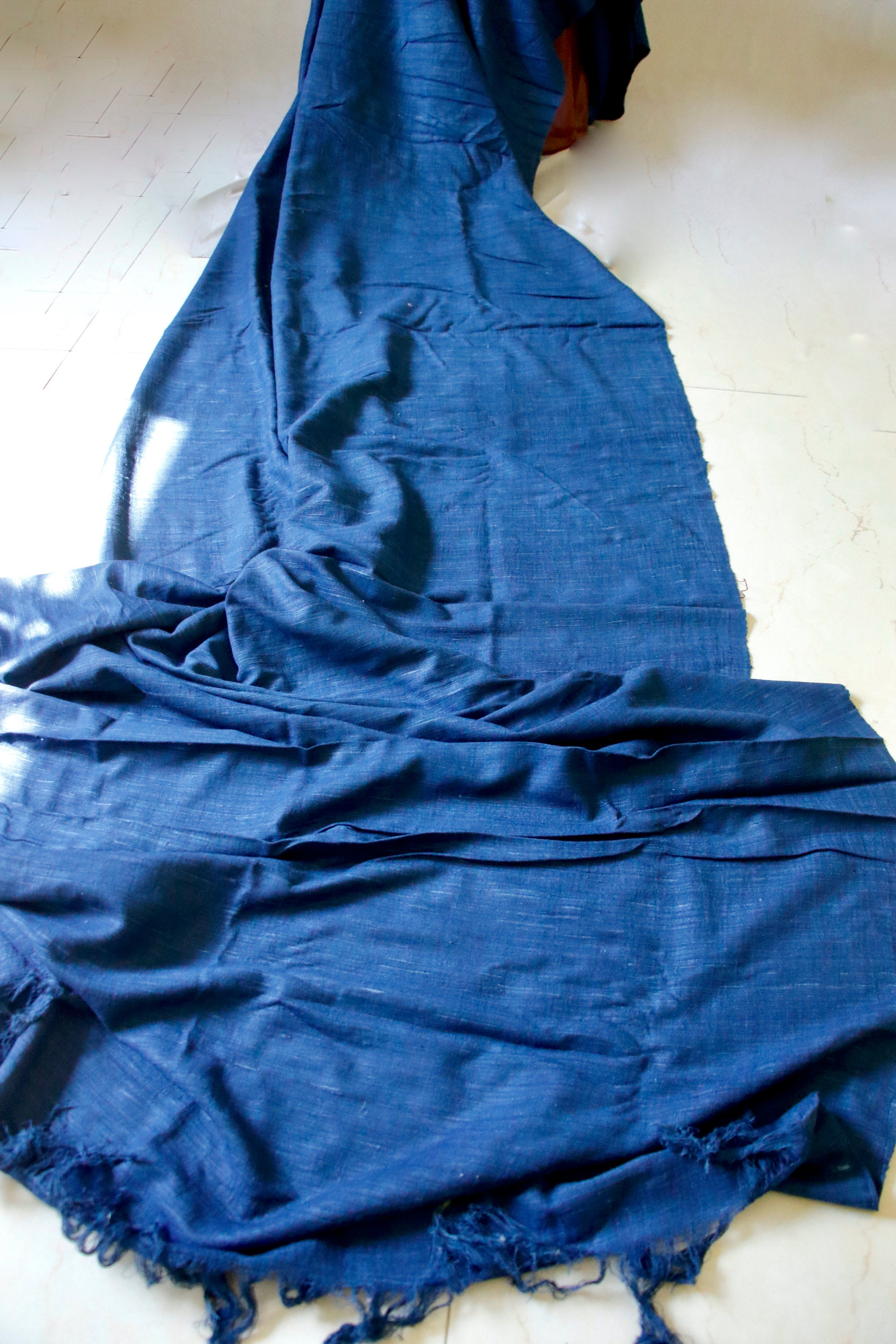 Handwoven Indigo Dyed Hundred Percent Eri Silk / Ahimsa Silk Fabric by ...