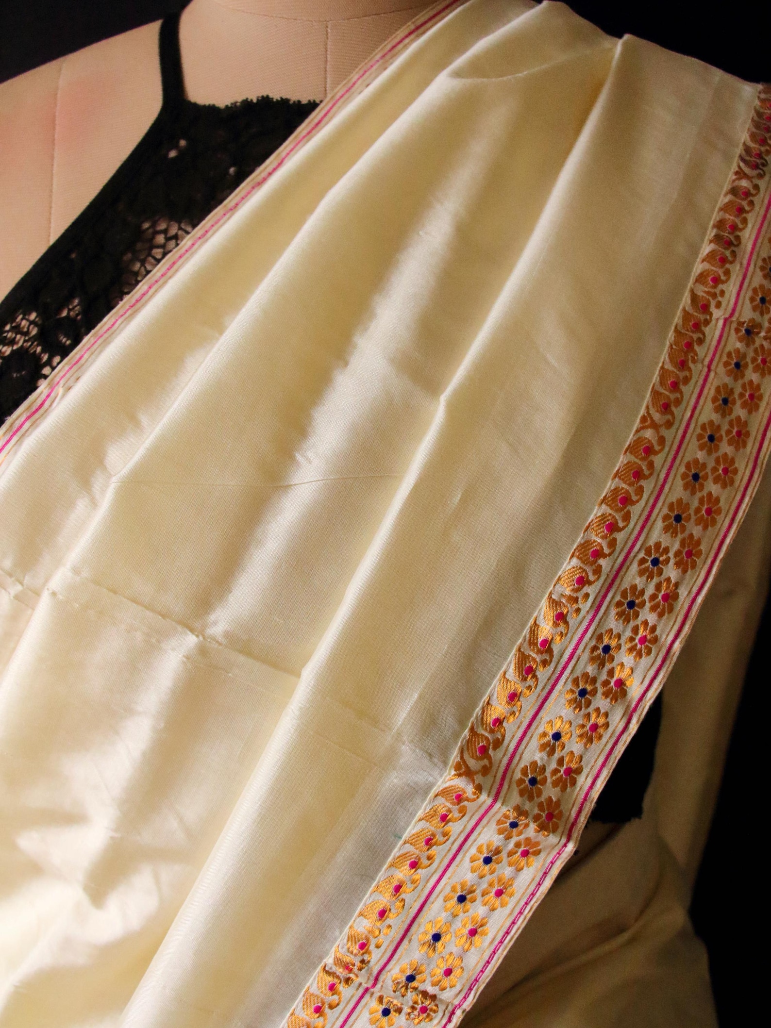 Cream Colour Traditional Pure Silk Mekhela Chador Set From Assam ...