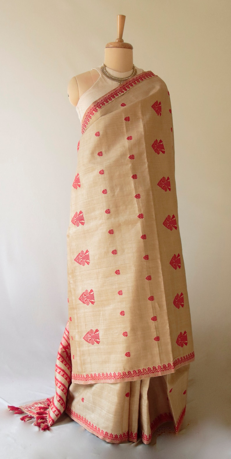 Muga Silk Saree in Classic Red Motifs From Assam , India - Etsy