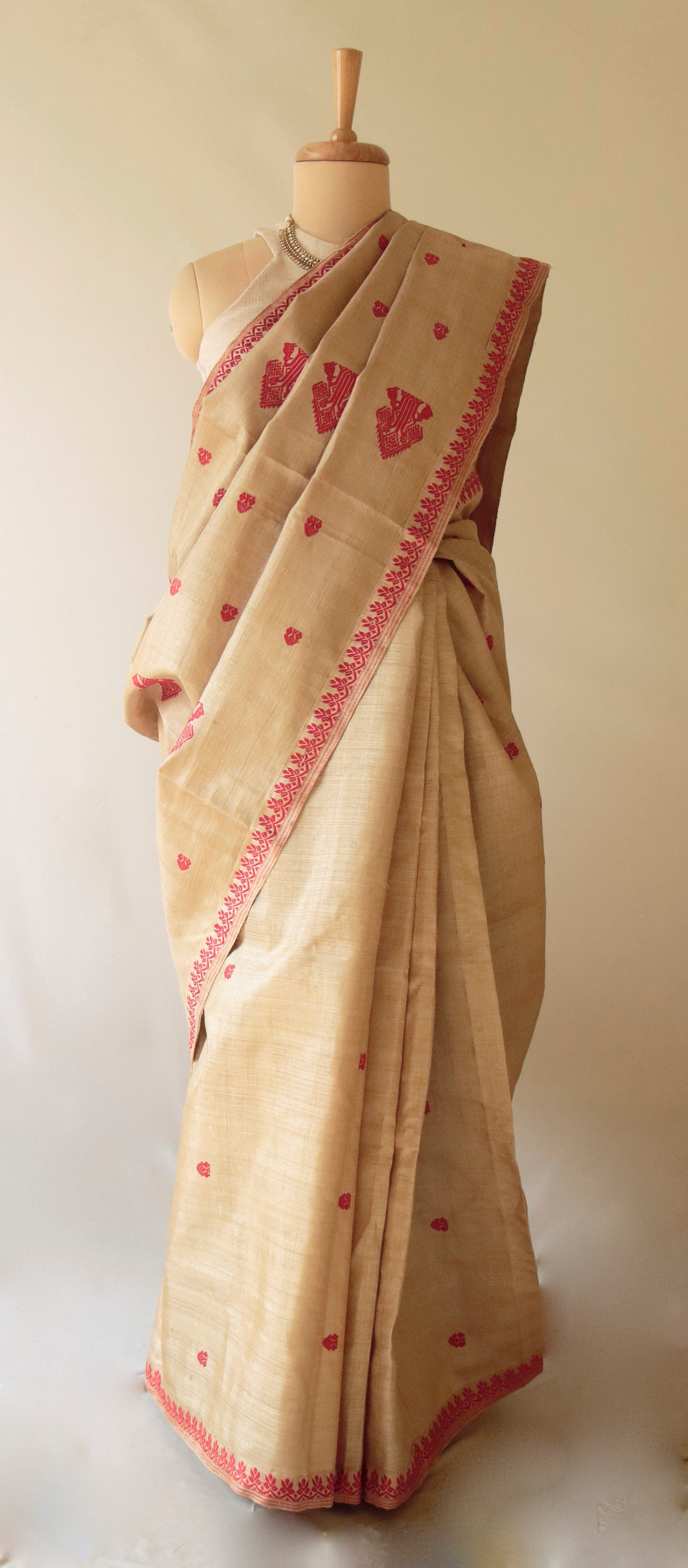 Muga Silk Saree in Classic Red Motifs From Assam , India - Etsy