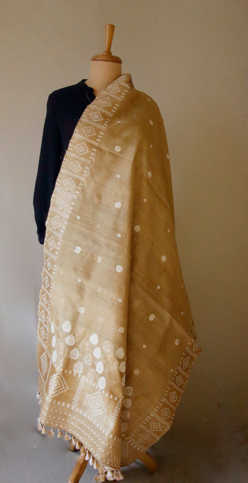 Hand Woven Authentic Muga Silk Shawl / Dupatta With Muga Silk and Eri ...