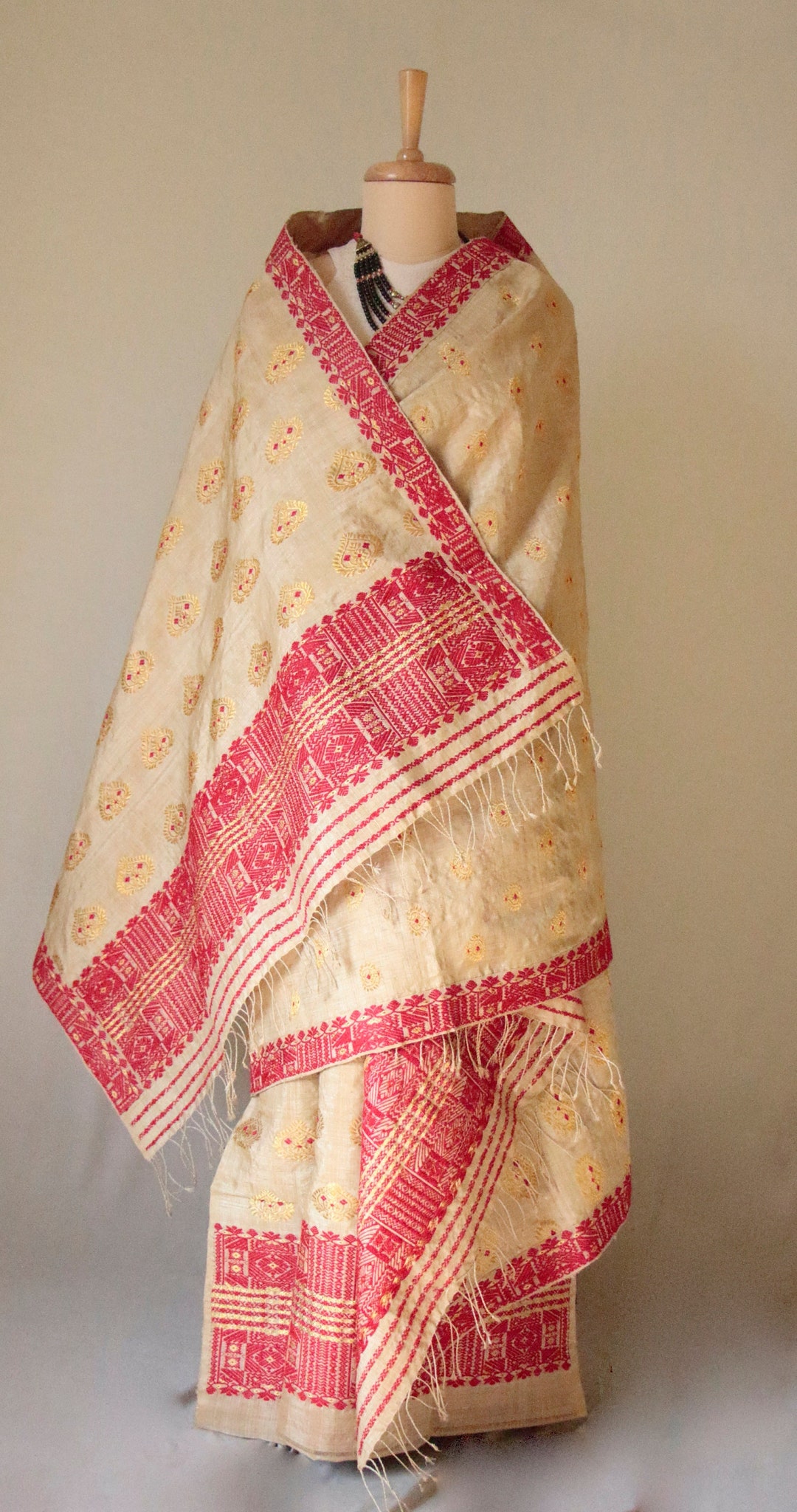 Bridal Classic Muga Silk Mekhla Chador Set in Red & Zari Motifs From ...