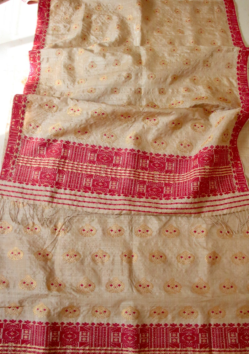 Bridal Classic Muga Silk Mekhla Chador Set in Red & Zari Motifs From ...