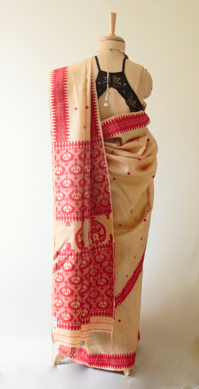 Tassar Silk Saree With Traditional Red and Golden Zari Motifs From ...
