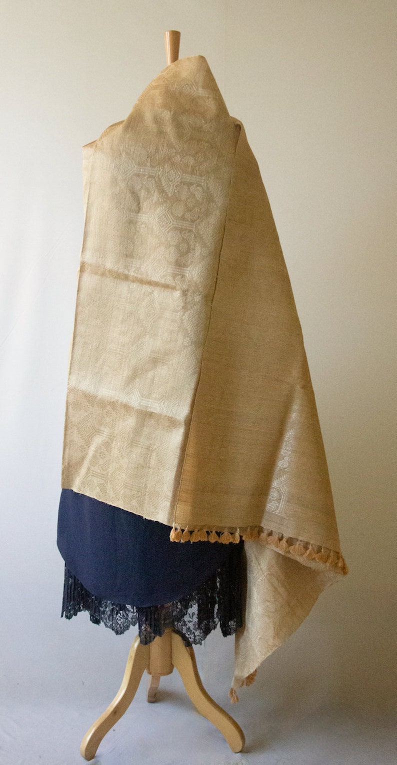 Golden Muga Silk Shawl / Dupatta With All Over Muga Silk Motifs From ...