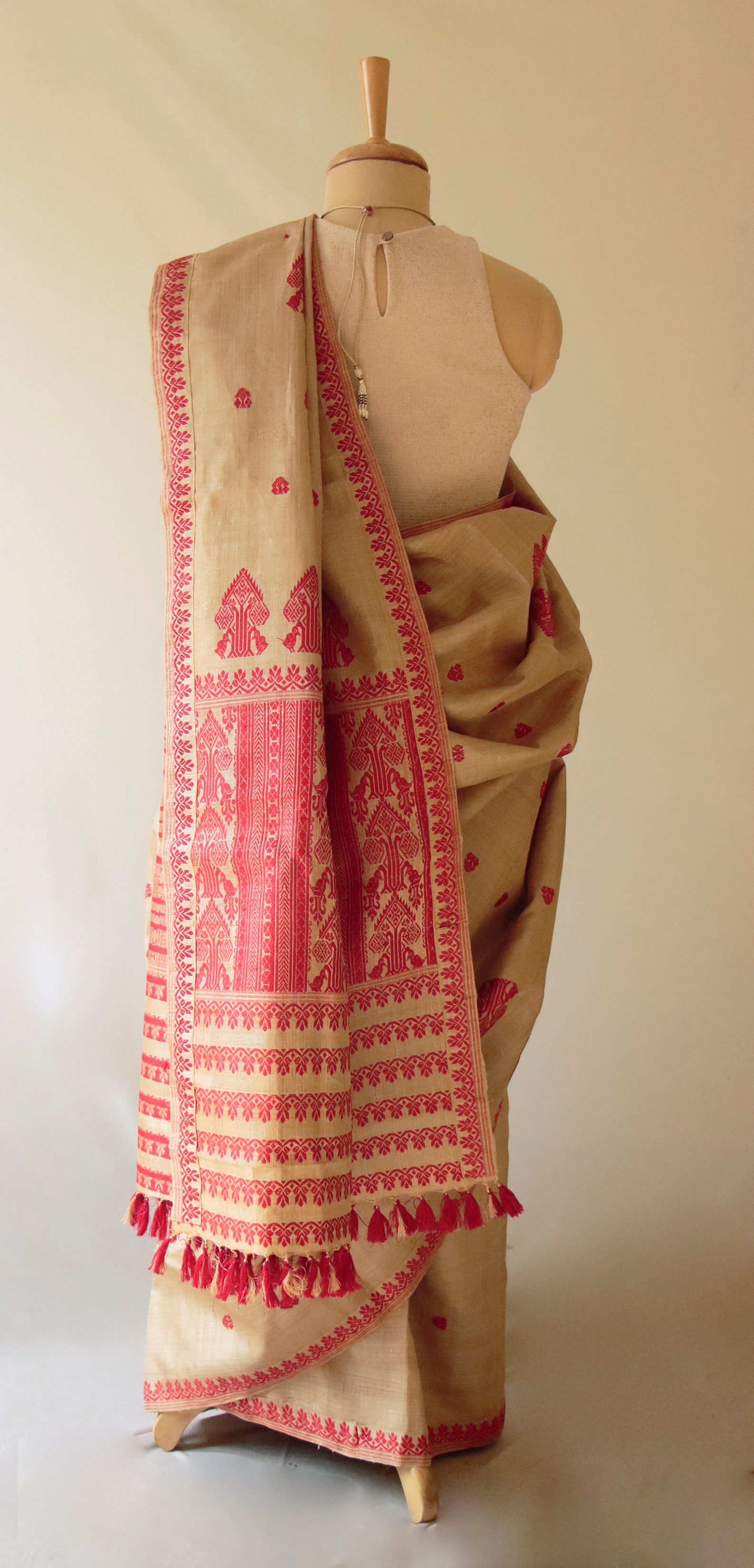 Muga Silk Saree in Classic Red Motifs From Assam , India - Etsy