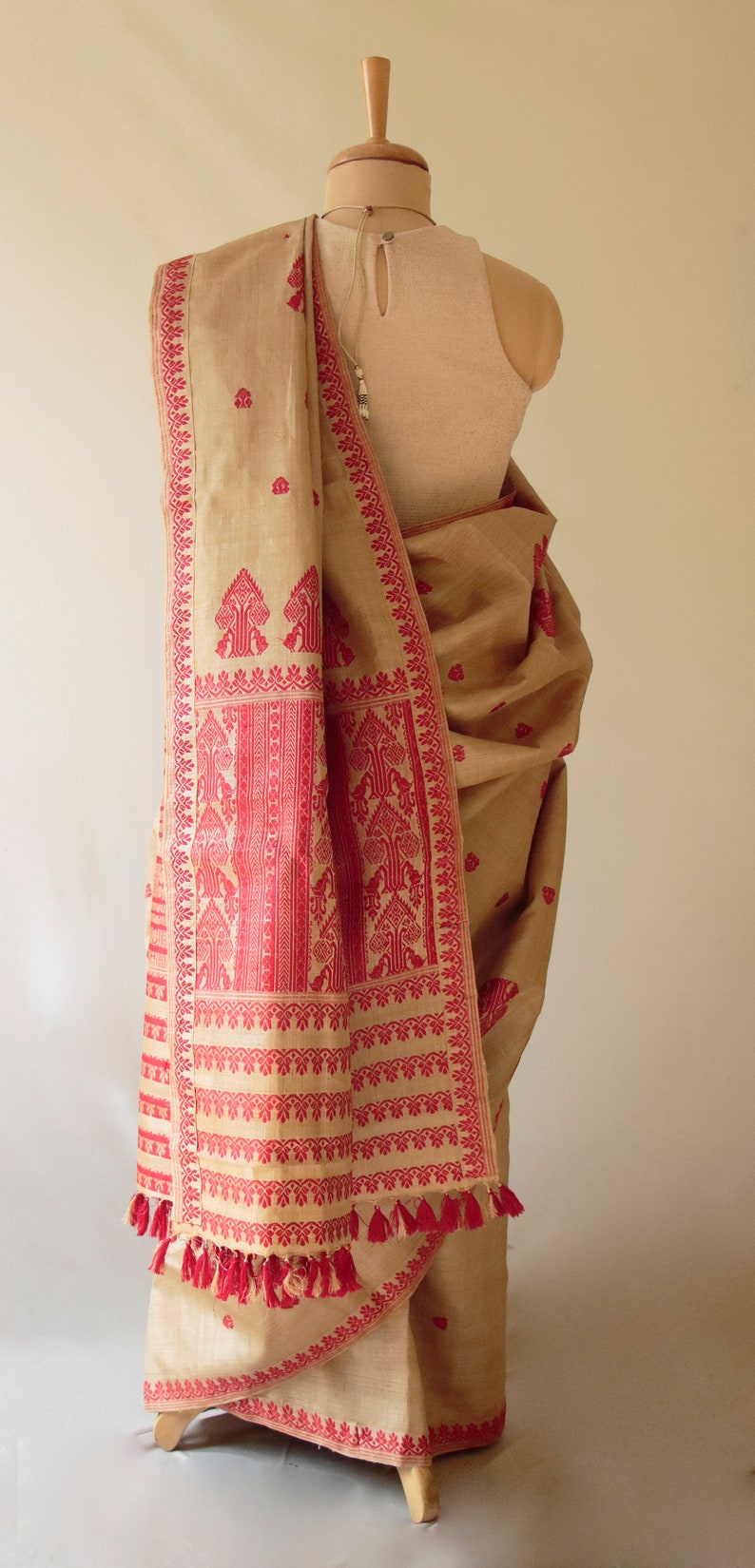 Muga Silk Saree in Classic Red Motifs From Assam , India - Etsy