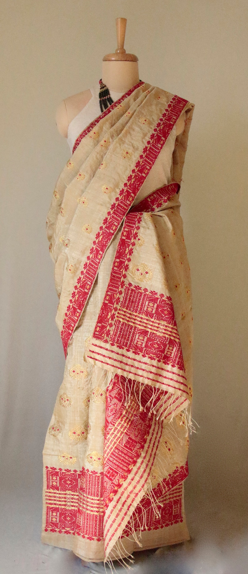 Bridal Classic Muga Silk Mekhla Chador Set in Red & Zari Motifs From ...
