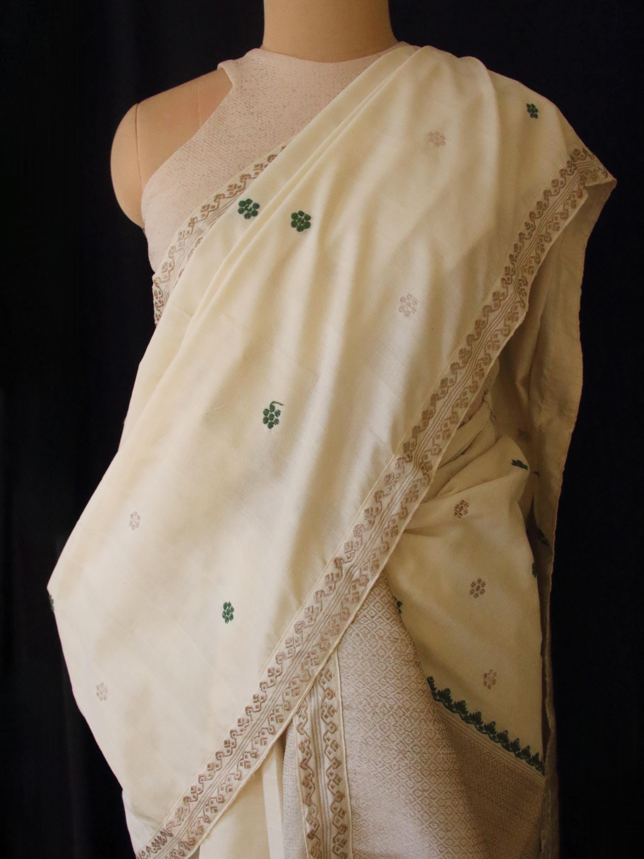 Natural off White Eri Silk Traditional Mekhela Chador Set From Assam ...