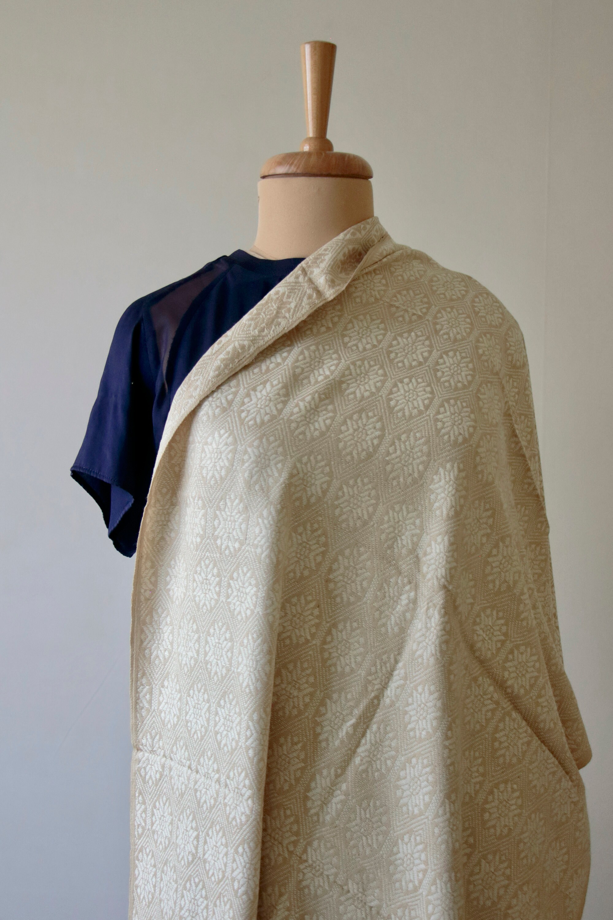 Handloom Red Eri Silk With Offwhite Eri Motif Stole / Scarf From Assam ...
