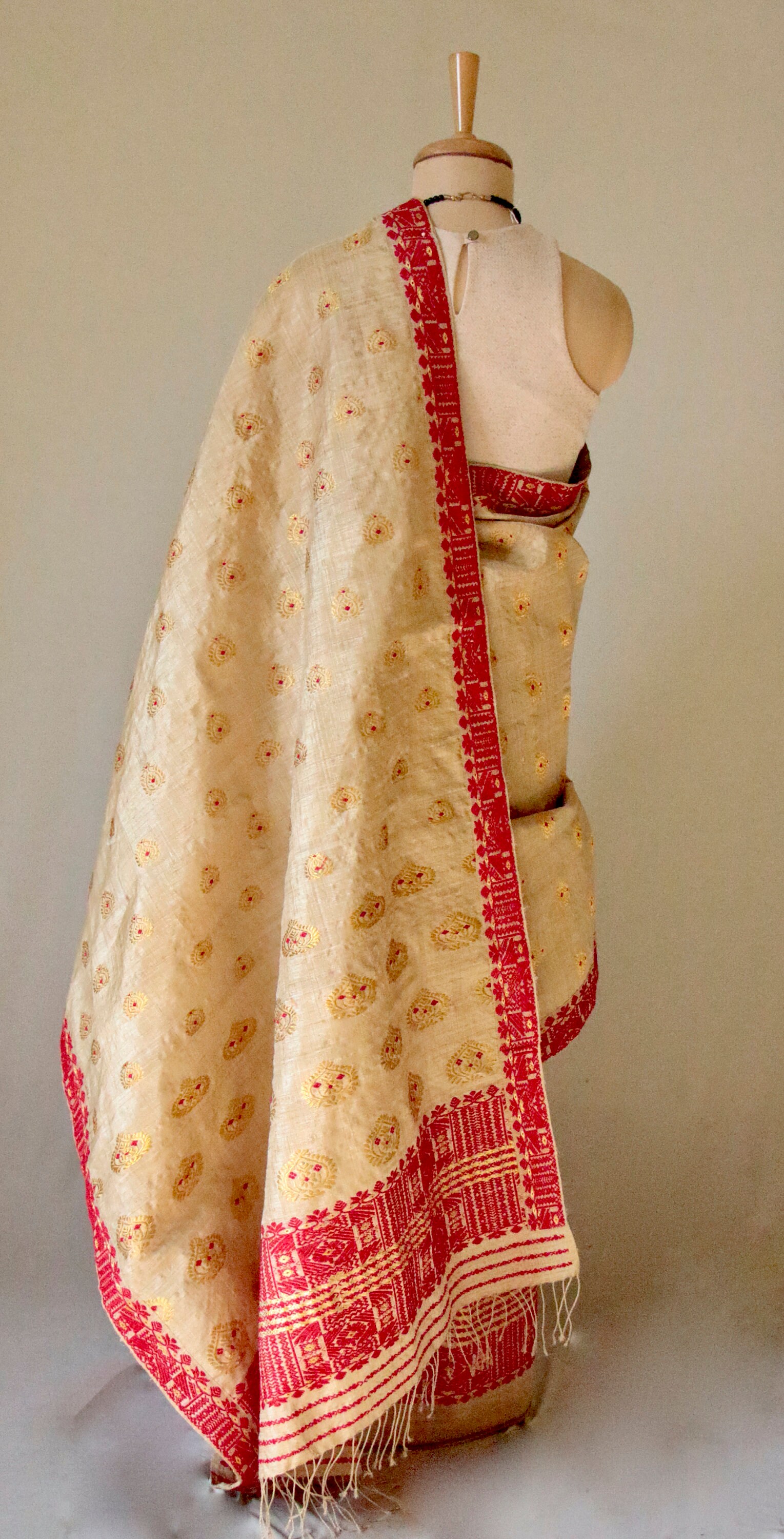 Bridal Classic Muga Silk Mekhla Chador Set in Red & Zari Motifs From ...