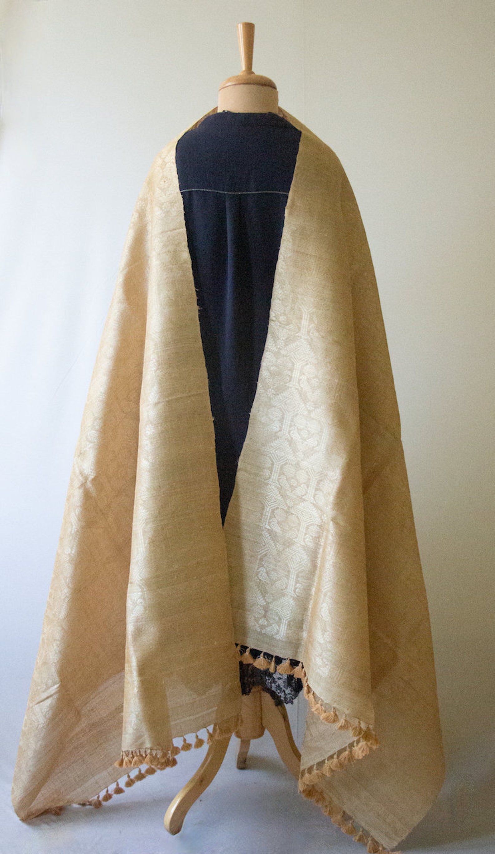Golden Muga Silk Shawl / Dupatta With All Over Muga Silk Motifs From ...