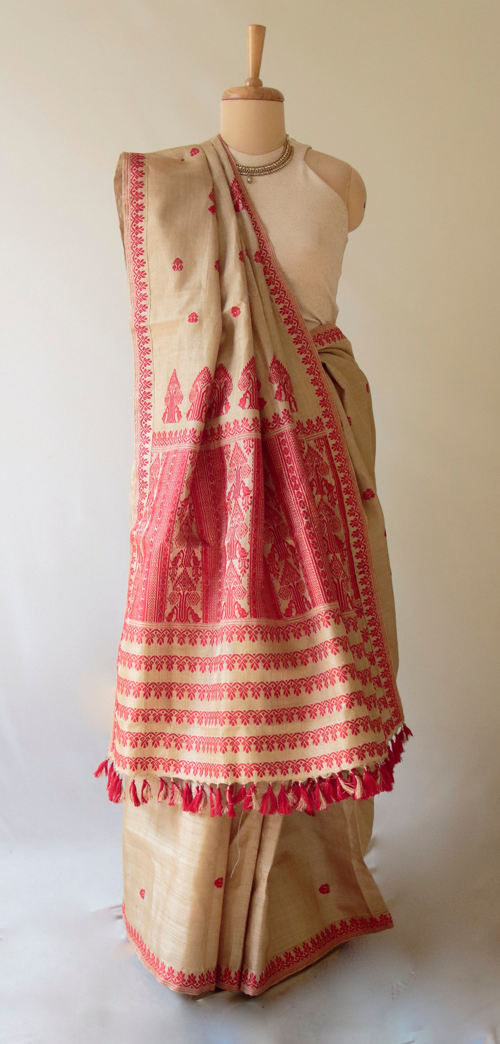 Muga Silk Saree in Classic Red Motifs From Assam , India - Etsy