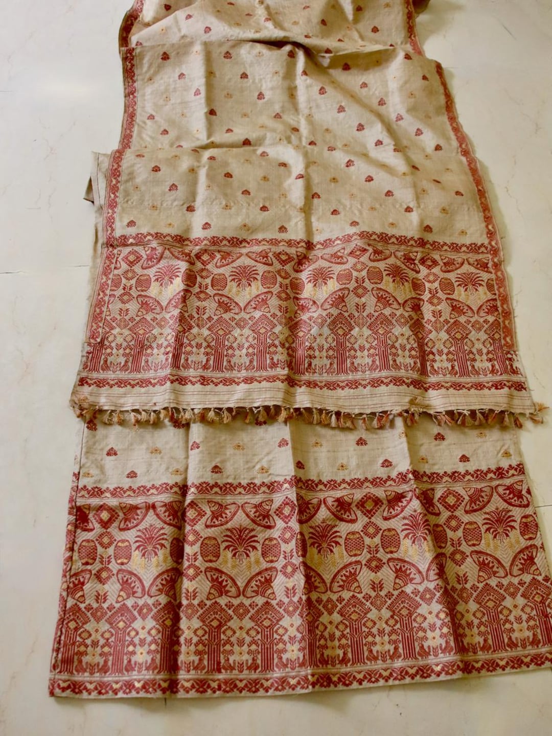 Authentic Muga Silk Traditional Design Mekhela Chador Set From Assam , India - Etsy
