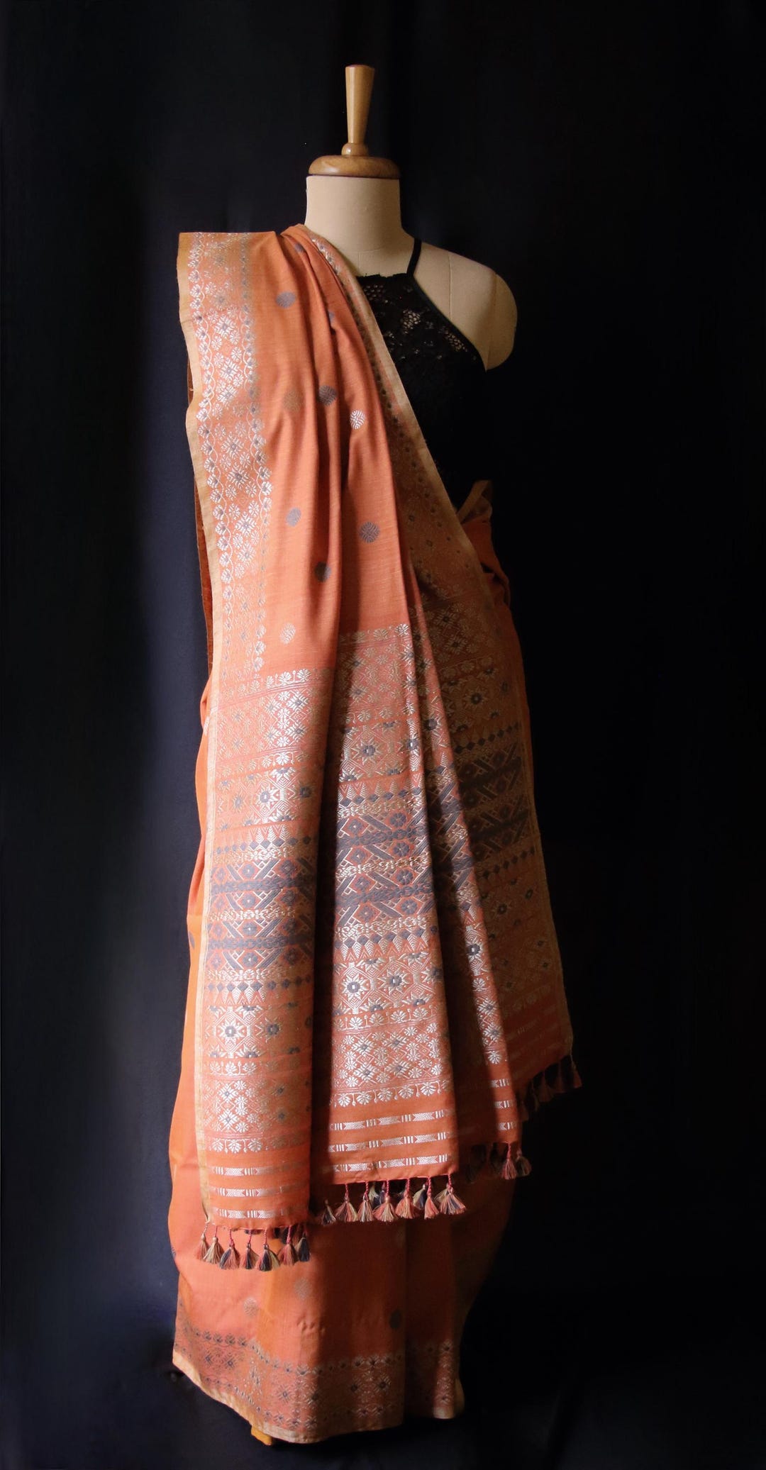 Natural Dyed Peach Handloom Eri Silk Sari From Assam , India - Etsy