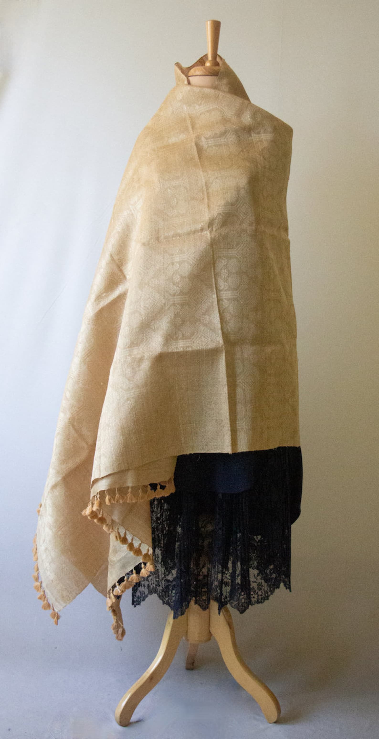 Golden Muga Silk Shawl / Dupatta With All Over Muga Silk Motifs From ...