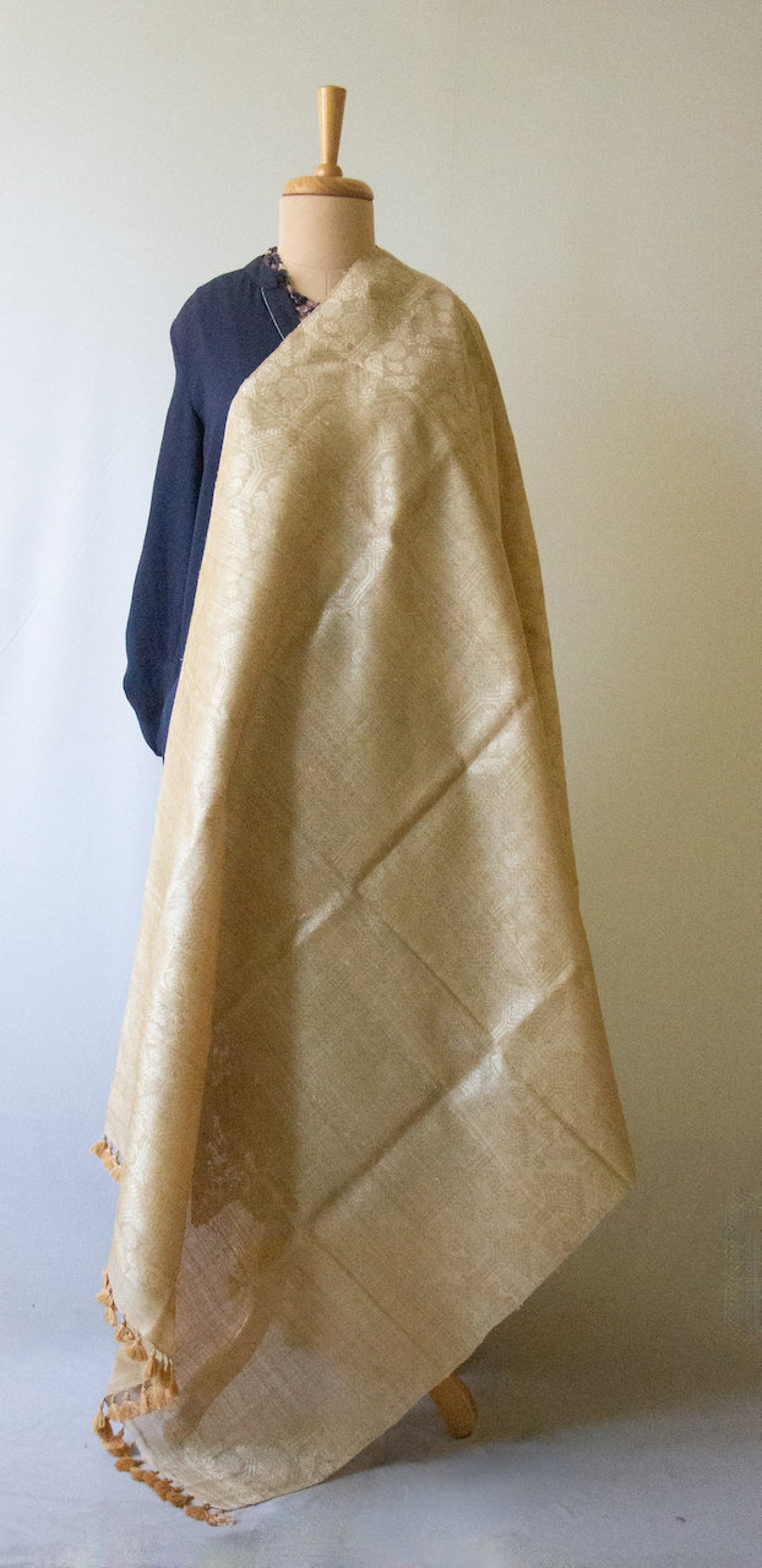 Golden Muga Silk Shawl / Dupatta With All Over Muga Silk Motifs From ...