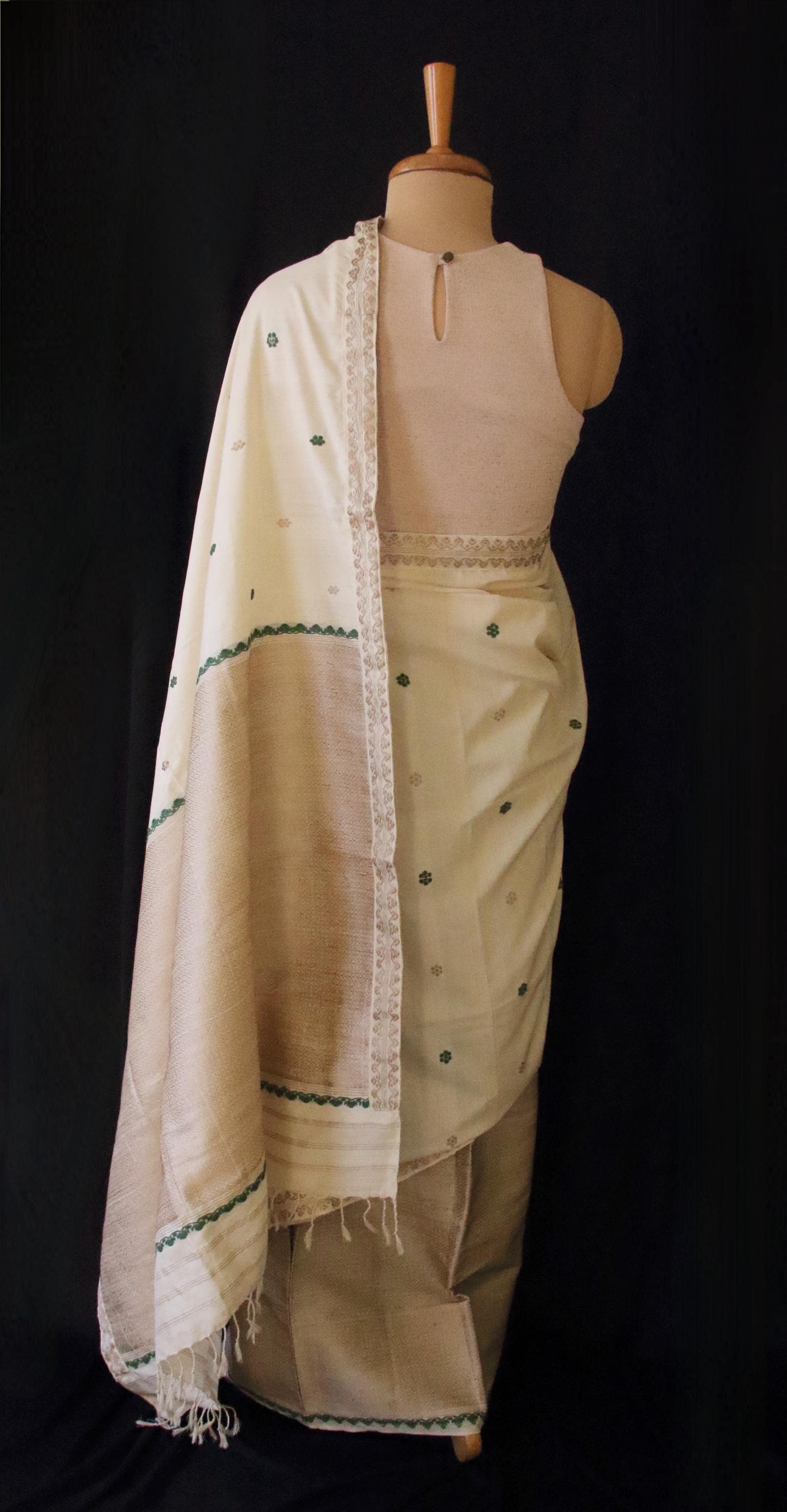 Natural off White Eri Silk Traditional Mekhela Chador Set From Assam ...