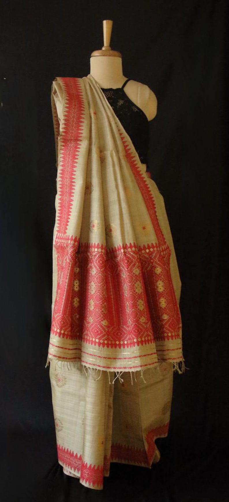 Muga Silk Sari With Golden Zari and Eri Silk Motifs From Assam , India ...