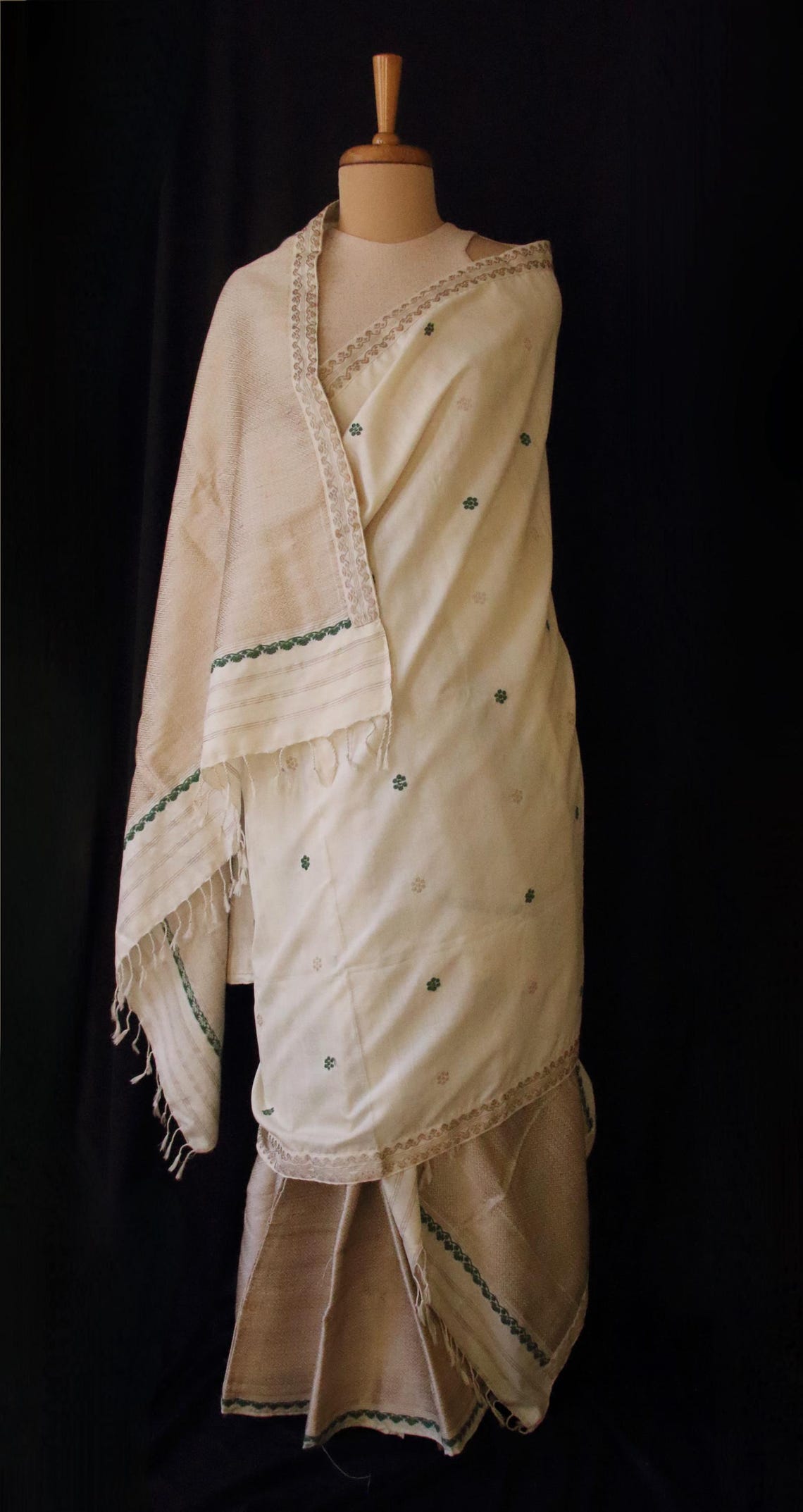 Natural off White Eri Silk Traditional Mekhela Chador Set From Assam ...