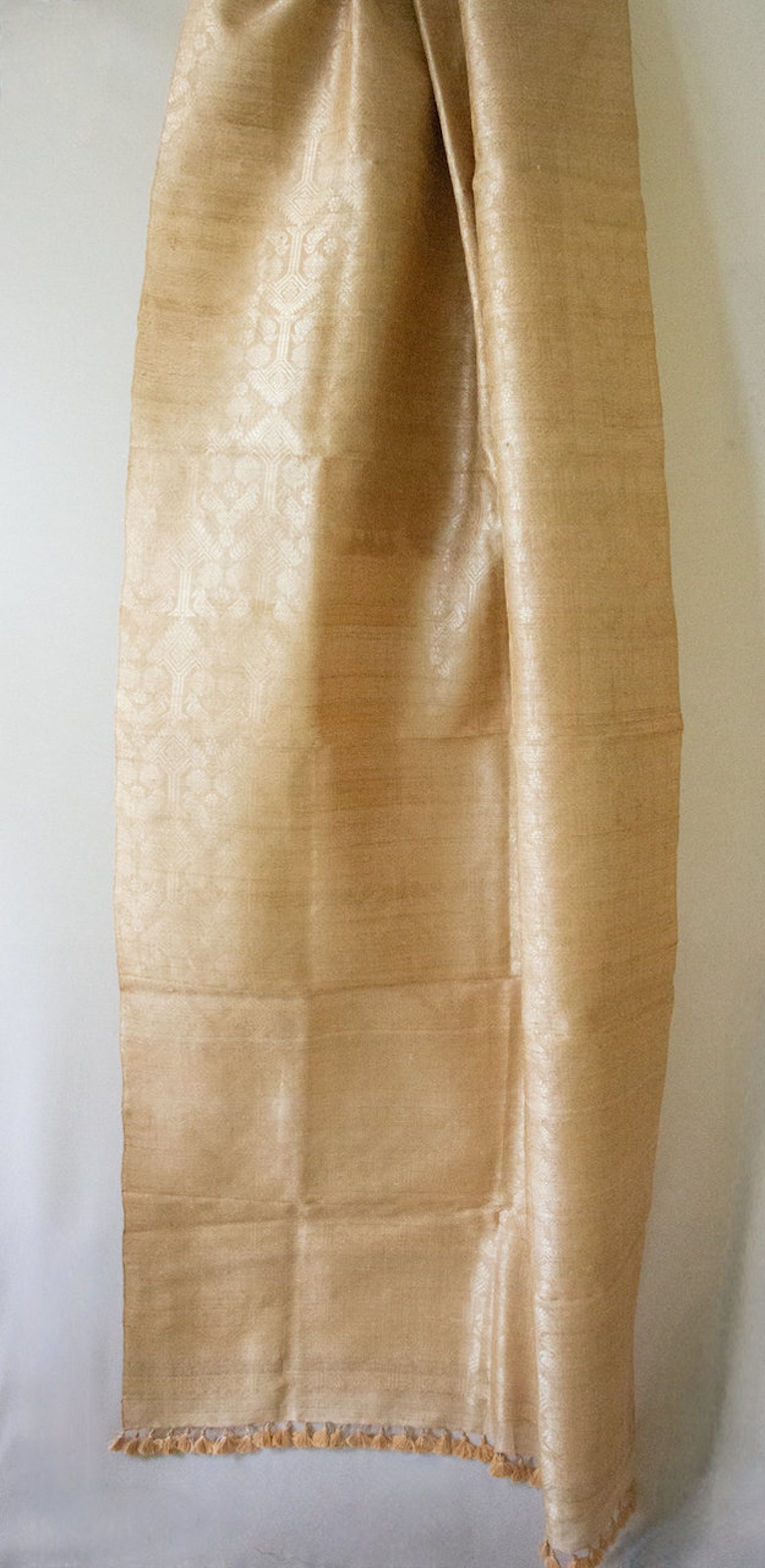 Golden Muga Silk Shawl / Dupatta With All Over Muga Silk Motifs From ...
