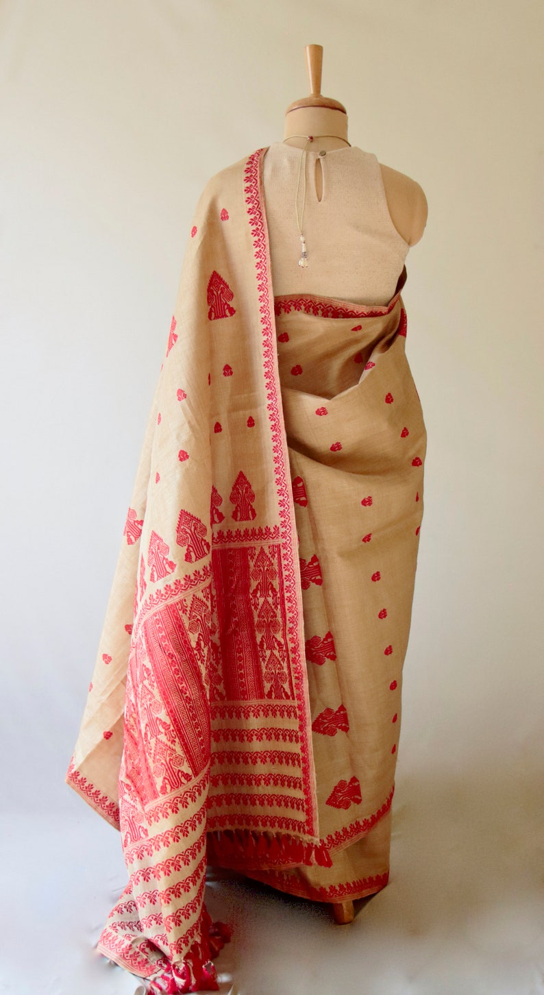 Muga Silk Saree in Classic Red Motifs From Assam , India - Etsy