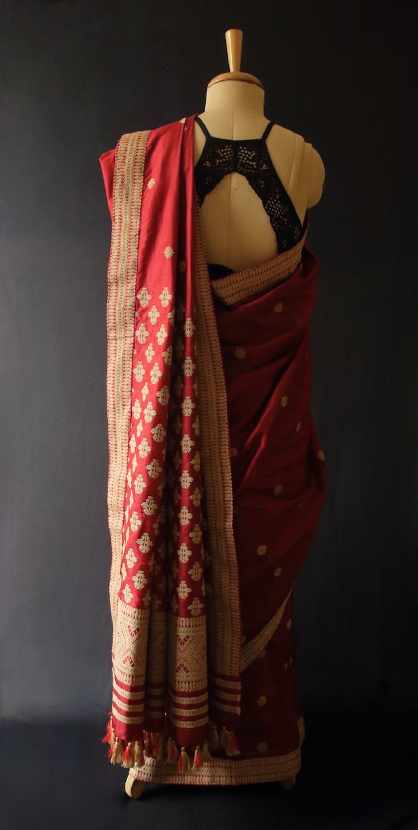 Deep Maroon Handloom Silk Saree From Assam , India - Etsy