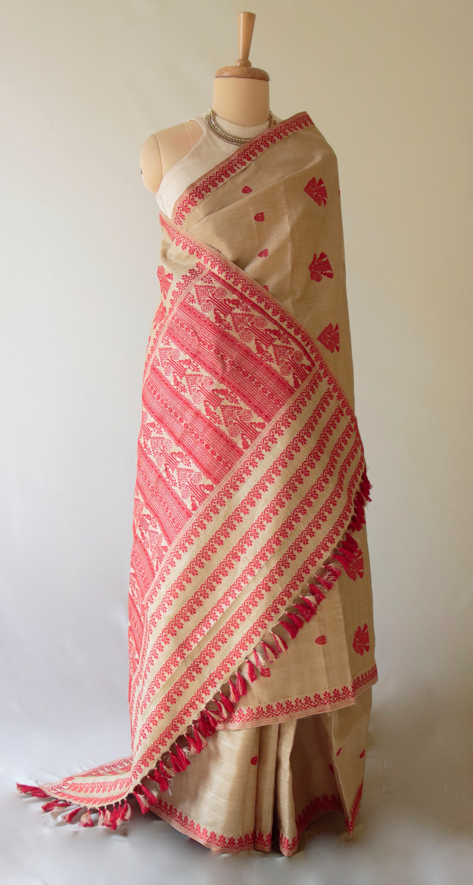 Muga Silk Saree in Classic Red Motifs From Assam , India - Etsy